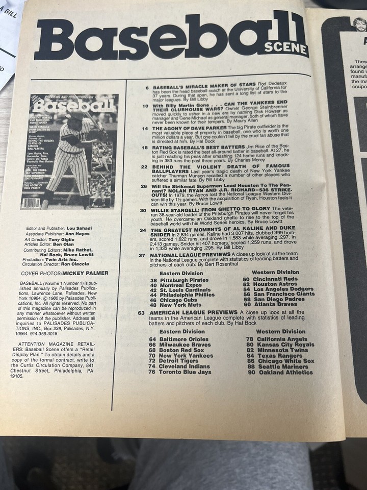 WILLIE STARGELL PITTSBURGH PIRATES 1980 GIANT ANNUAL BASEBALL SCENE ...