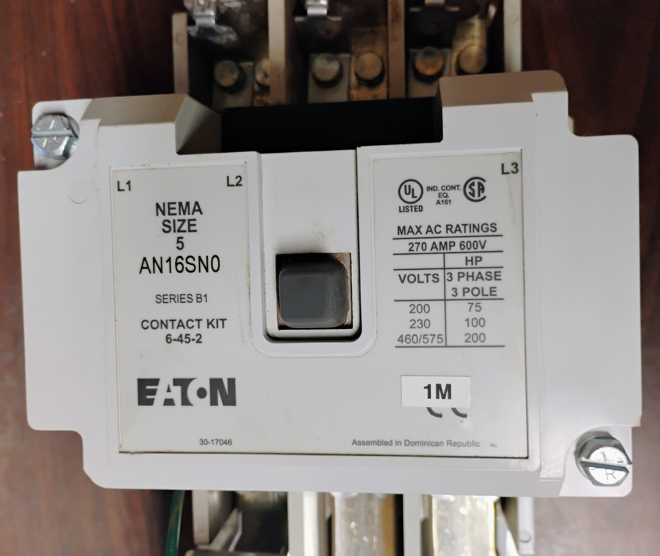 EATON AN16SN0 MOTOR STARTER NEMA 5 270 AMP 600V 3-PHASE 3-POLE PRE ...