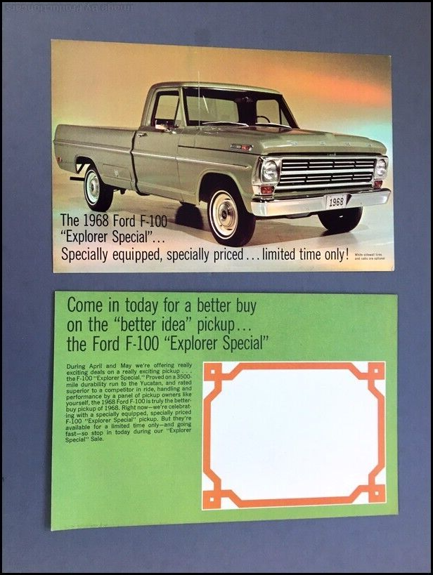1968 Ford F-100 F100 Explorer Special Truck Original 1-page Sales ...