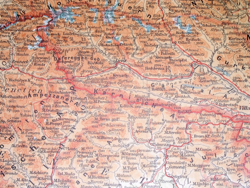 1928 VINTAGE MAP OF EASTERN AUSTRIA WIEN VIENNA GRAZ ALPS / ITALY ...