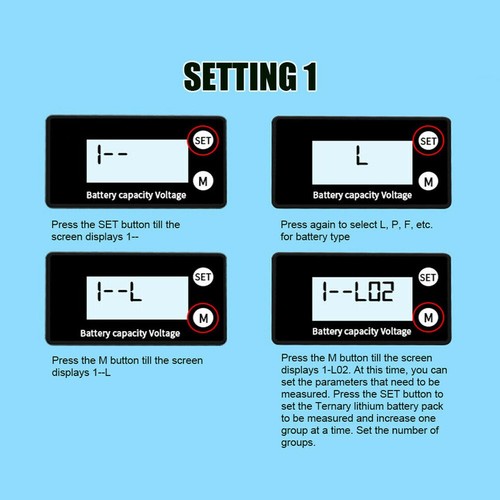 LCD Screen Battery Meter W/ Alarm Capacity Voltage Monitor DC 12V 24V ...
