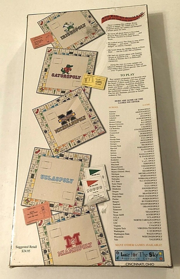Boston College Late For The Sky BC Eagles B.C.Opoly Monopoly Board NCAA ...
