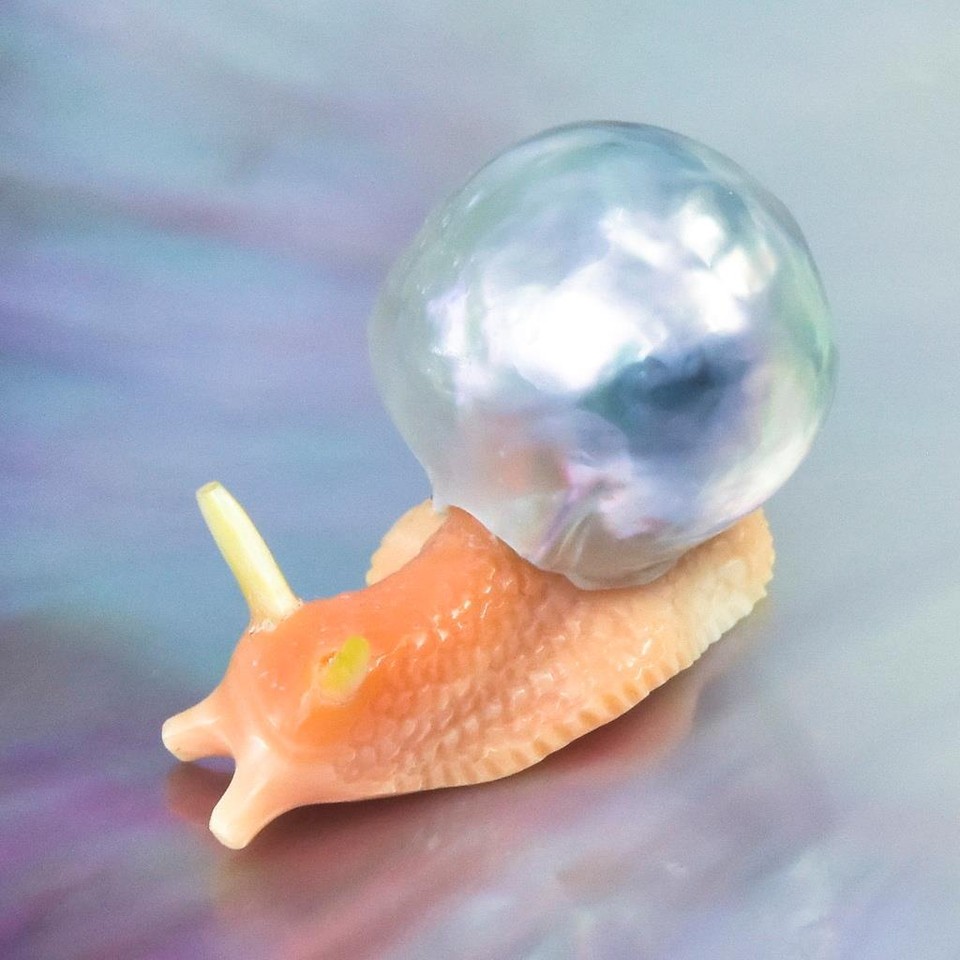 South Sea Baroque Pearl & Carved Apricot Syrix Trumpet Shell Snail ...