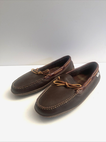 LL Bean Slippers Moccasins Mens 11 M Brown Handsewn Leather Flannel ...