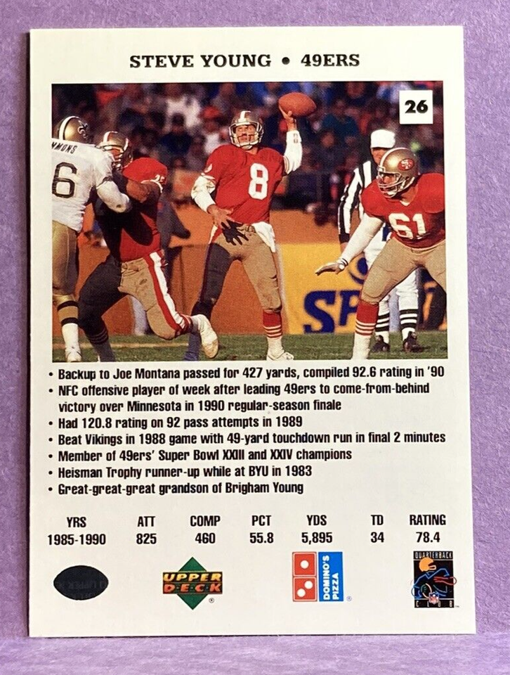 1991 Domino's Pizza Quarterback Challenge STEVE YOUNG Card #26 49ers | eBay
