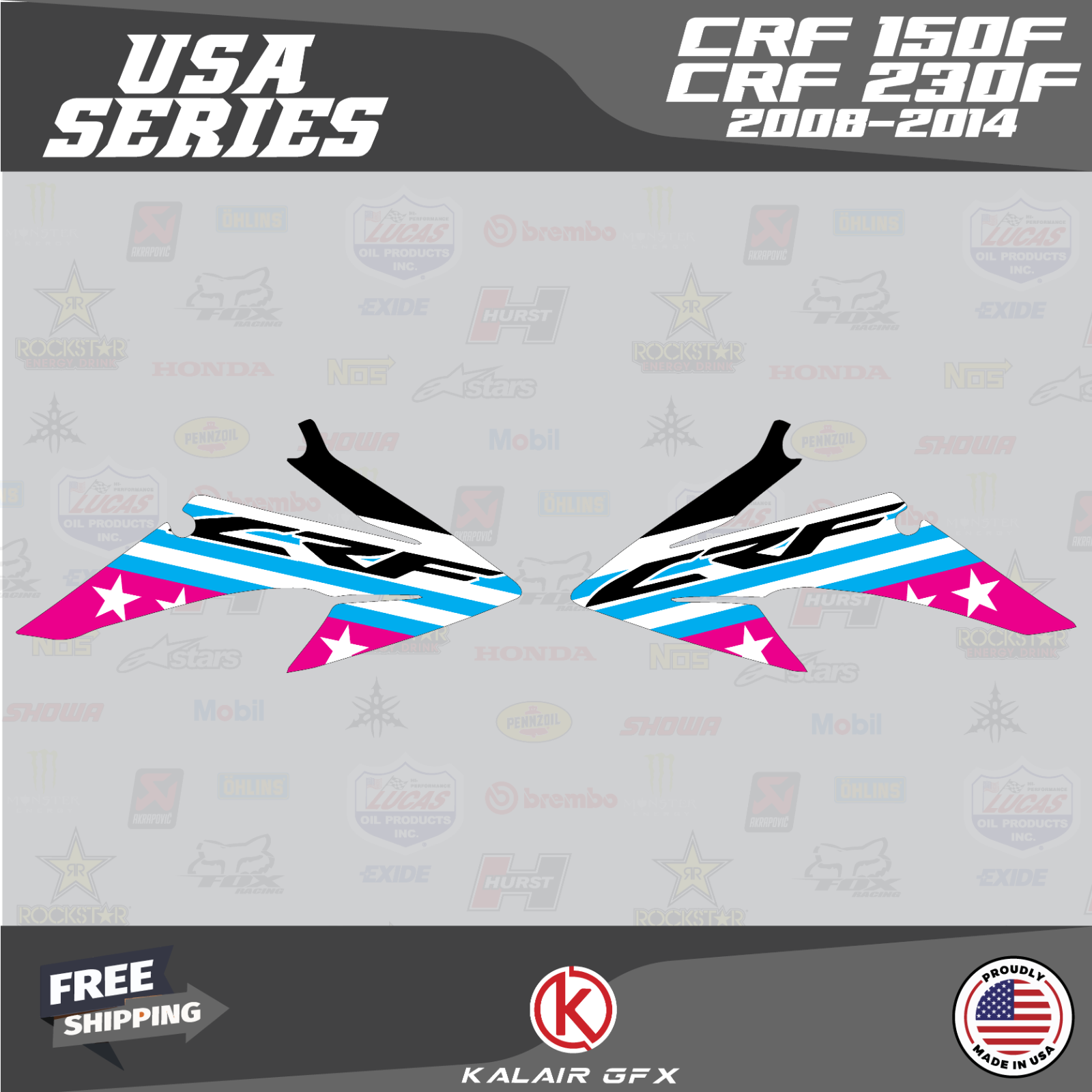 Graphics Kit for HONDA CRF150F CRF230F (2008-2014) Usa Series - Magenta ...