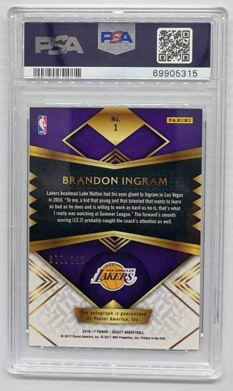 2016-17 Select Brandon Ingram Rookie Auto Autograph #77/299 PSA 10 GEM ...