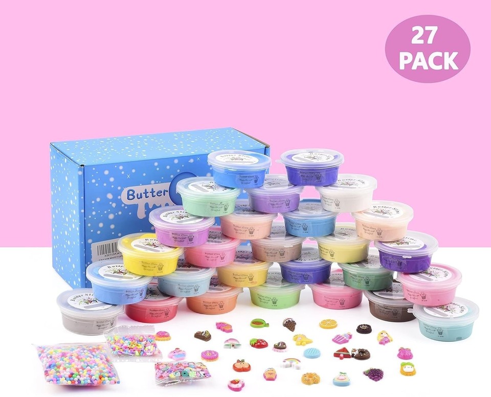 27 Pack Slime Set Fluffy Butter Slime Kit & Charms - DIY Stress Relief ...
