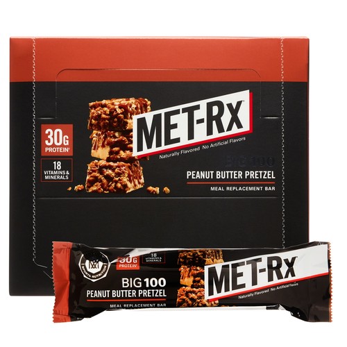 MET-Rx Big 100 Protein Bar Peanut Butter Pretzel 30g Protein 9 Ct ...