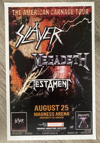 Slayer w/ Megadeth & Testament 11” x 17” Denver, CO Event Poster 2010 ...