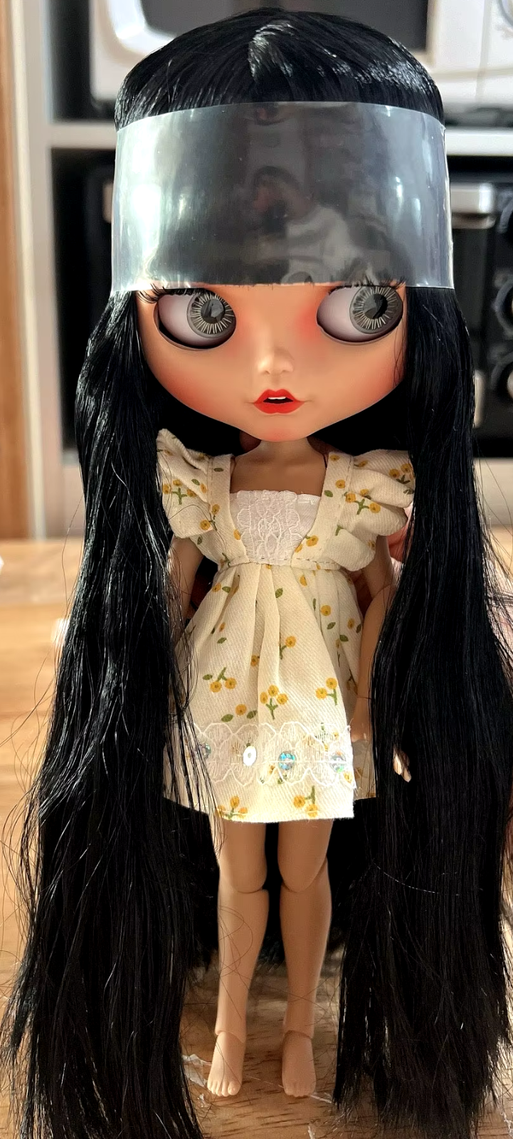 Blythe Doll Pouting Mouth Tan Skin Matte Face Black Hair BJD Toy Custom ...