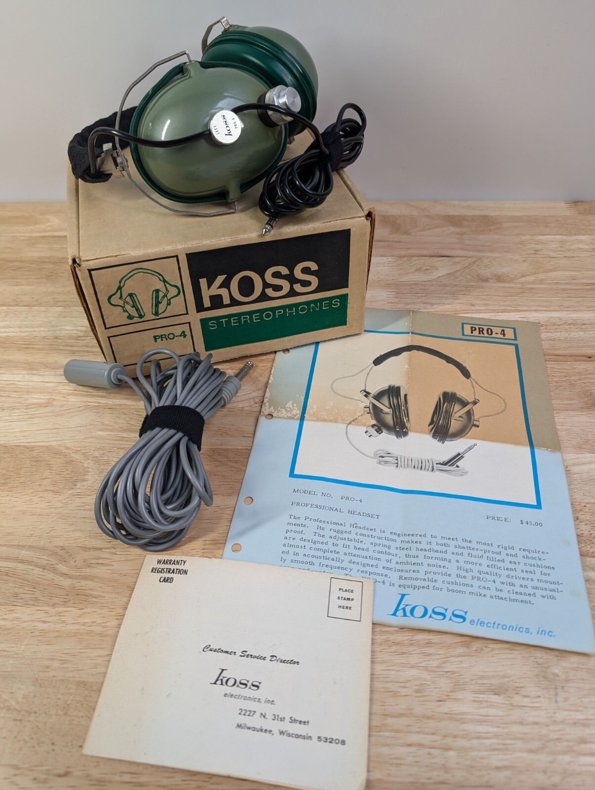 1968 Koss Pro 4 Green Vintage Stereophones Headphones W/ Original Box ...