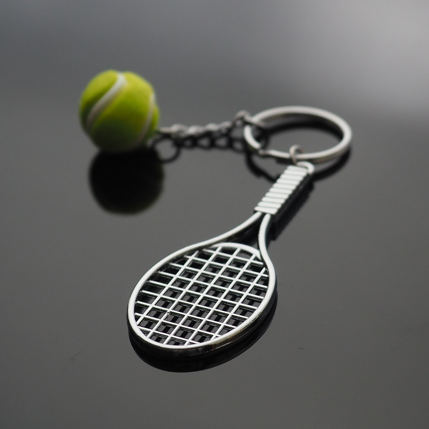 Tennis Racket & Ball Keychain Key Ring Fob Holder Silver Racket with ...