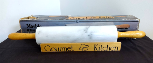 VTG MARBLE ROLLING PIN WITH WOOD CRADLE | eBay