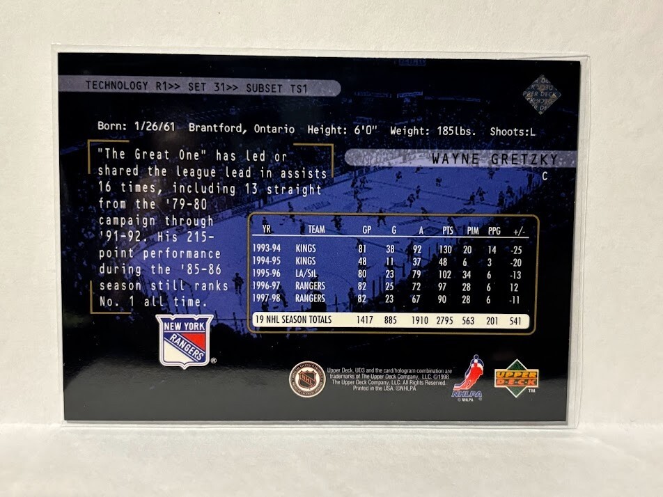 Wayne Gretzky 1998-99 Upper Deck UD3 TSS Three Star Spotlight Card # 31 ...
