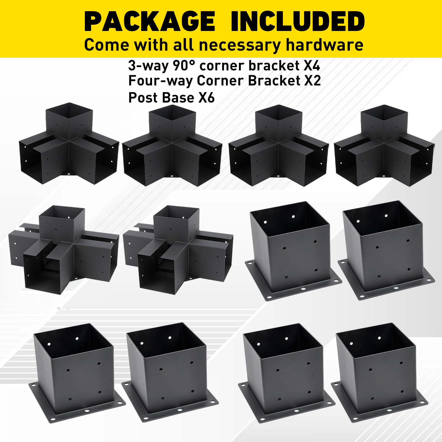 4PCS 3-Way Corner Bracket& 2PCS 4-Way Bracket& 6PCS Post Base for 6x6 ...