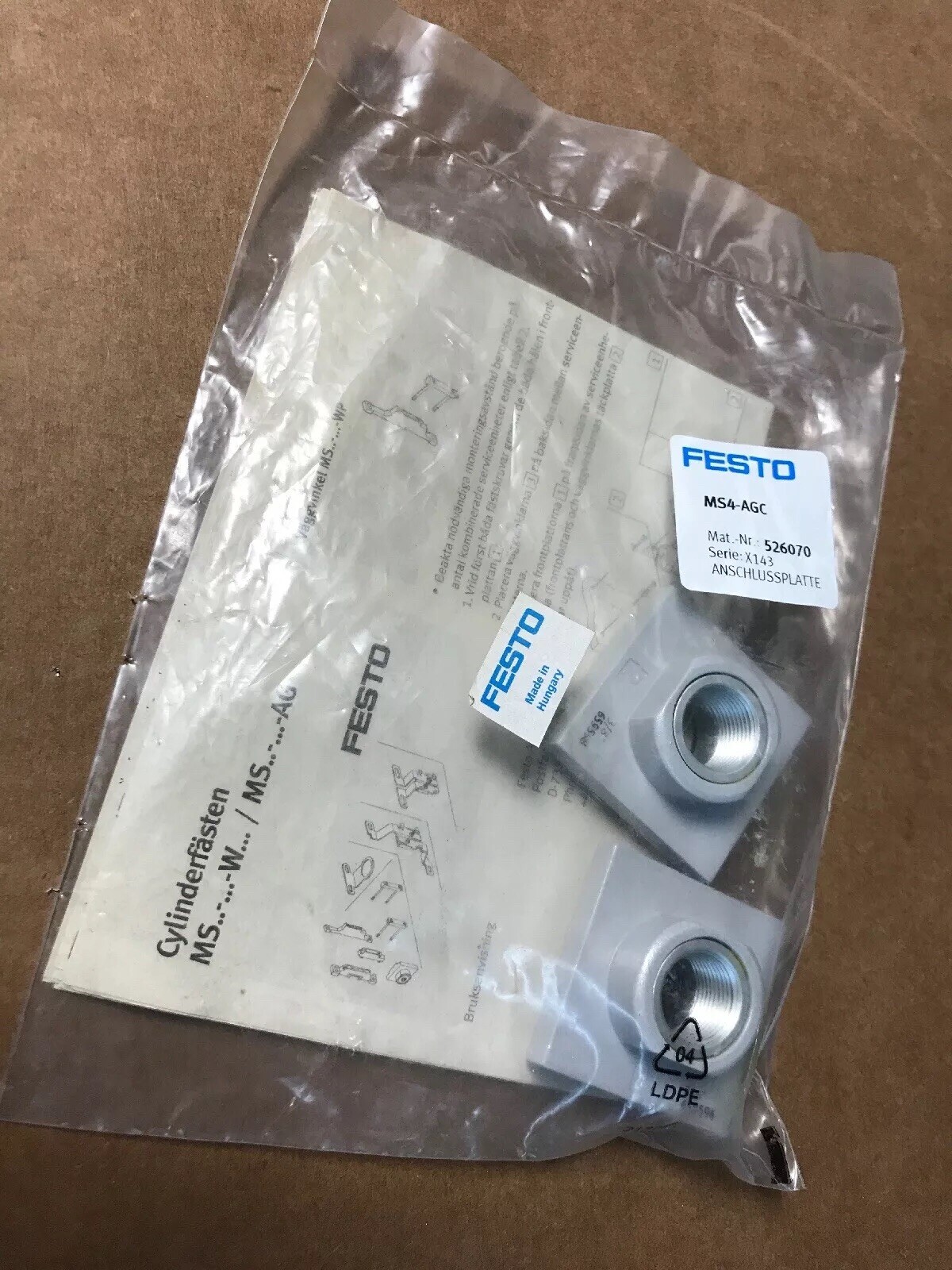NEW FESTO MS4-AGC CYLINDER SUB BASE SET 3/8” CONNECTION PLATE 526070 ...