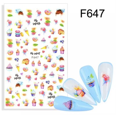 Nail Art Sticker Transfer Decal Flower Cupcake Ice Cream Party Pattern ...