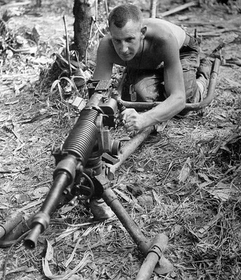 WWII Photo US Marine with Japanese Type 91 Machine Gun B&W World War ...