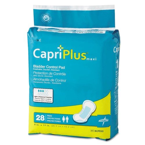 Medline Capri Plus Bladder Control Pads, Ultra Plus, 8" x 17", 28/Pack ...