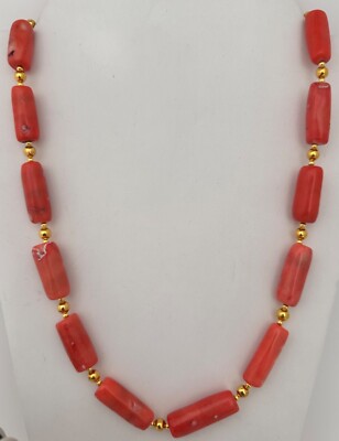 Handmade Gold Plated Beads & Salmon Barrel Shape Coral Beaded 24 ...