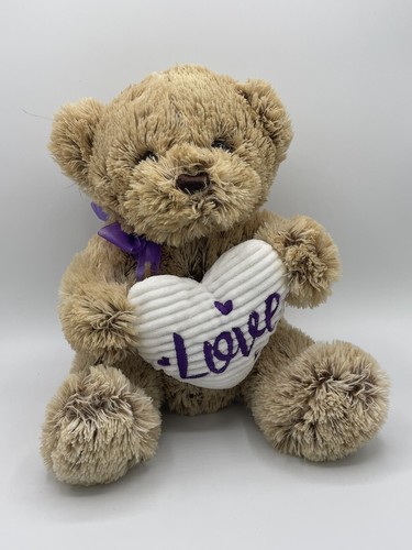 Walgreens Hug Me Brown Bear Plush Purple White Heart Love Valentine Bow ...