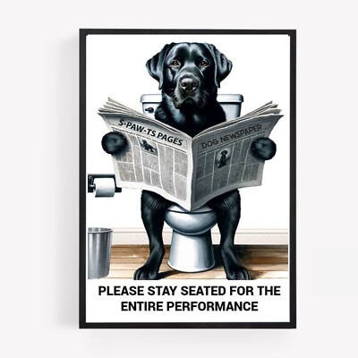 Funny bathroom black labrador dog on toilet Print Picture Poster ...
