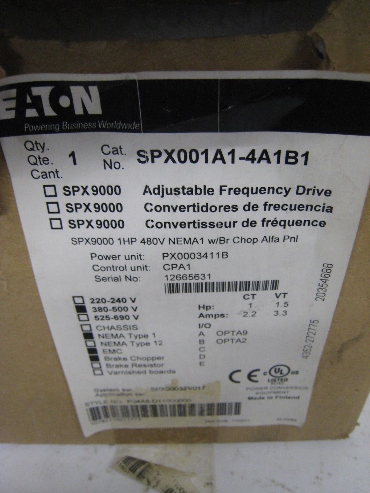 NEW EATON SPX001A1-4A1B1 125203 Variable frequency drive SPX9000 FREE ...