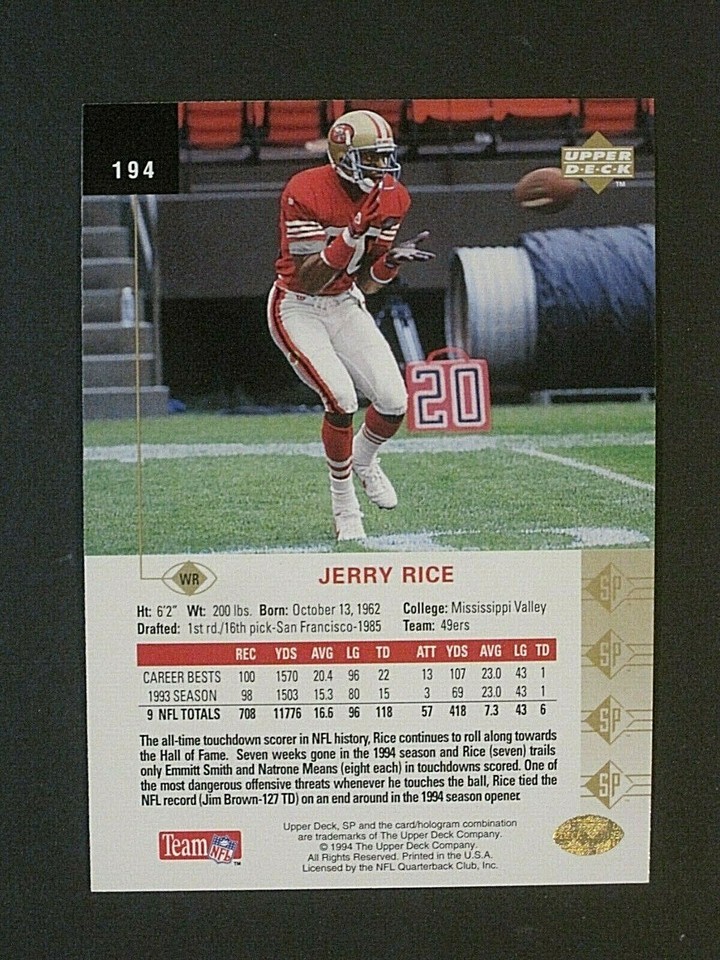 1994 SP FOOTBALL JERRY RICE SAN FRANCISCO 49ers CARD #194!!!!! | eBay