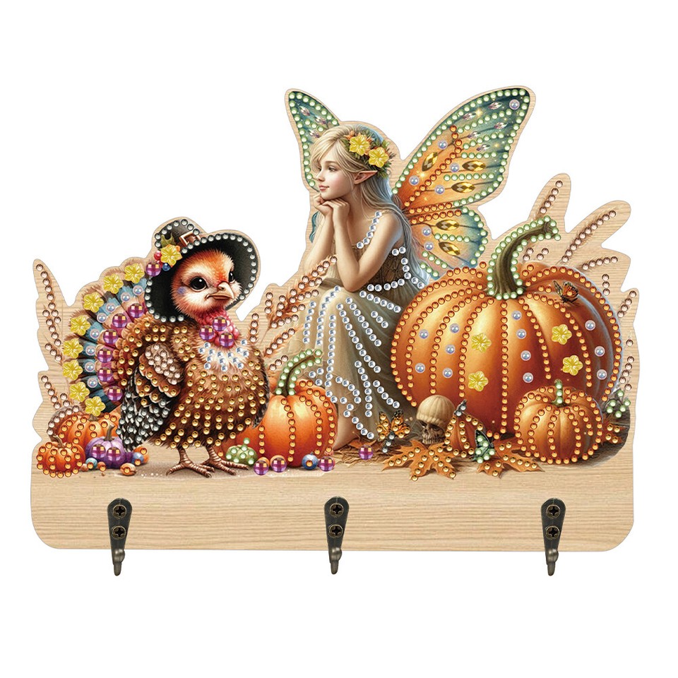 Wooden Halloween Pumpkin Elf 3 Hooks Diamond Painting Hook Rail DIY ...
