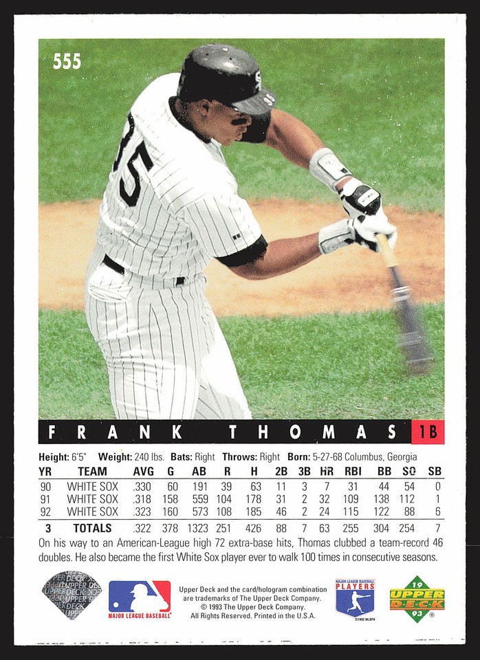 1993 Upper Deck #555 Frank Thomas | eBay