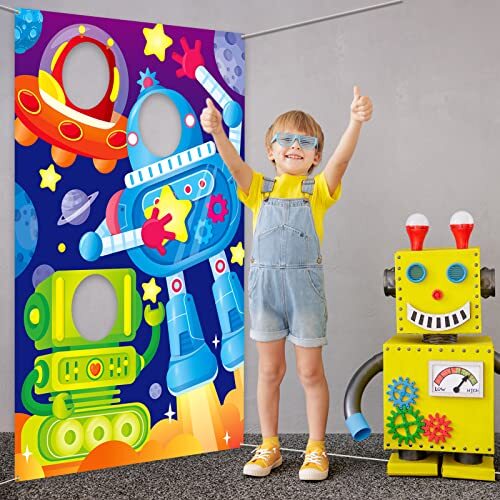 Kids Robot Party Photo Prop Funny Robot Face in Hole Backdrop Outer ...