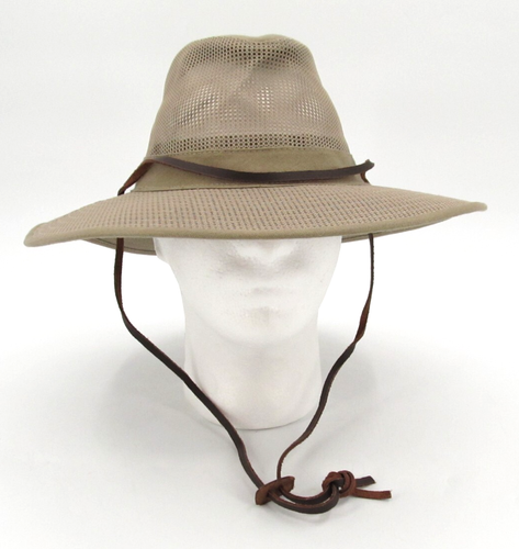 DPC Dorfman Safari Sun Hat Large Khaki Mesh Vent Wide Brim Leather ...