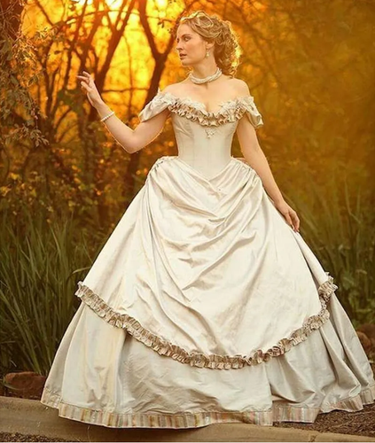 Vintage Renaissance Champagne Wedding Dresses Ruffle Off The Shoulder ...