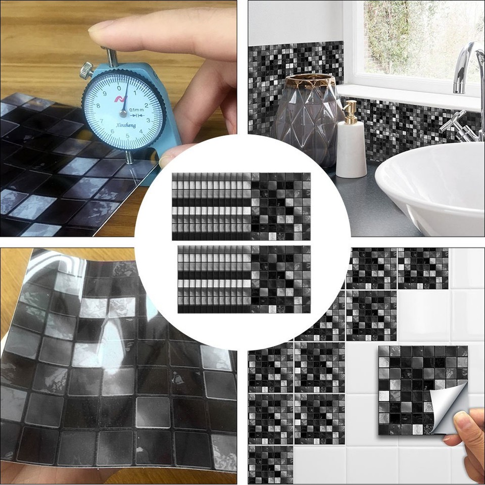 25 Pcs Glass Mosaic Tile Stickers Self Adhesive Waterproof Wall Paster ...