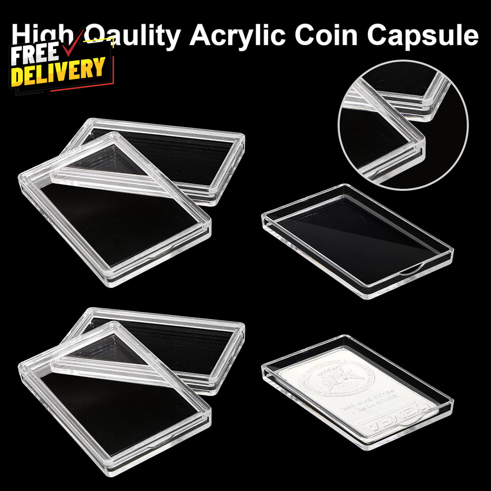 50 Pack 1 oz Silver Bar Holder Cases Clear Acrylic Capsules with ...
