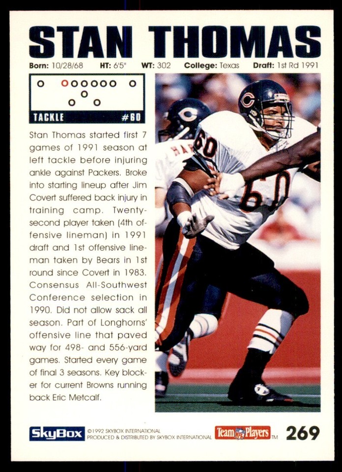 1992 SkyBox Stan Thomas Chicago Bears #269 | eBay