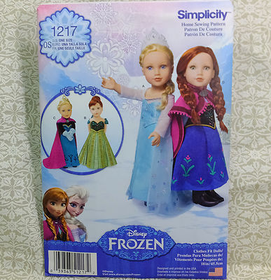 Simplicity 1217 18" Doll Clothes 4 Costume Disney Frozen Princess ...