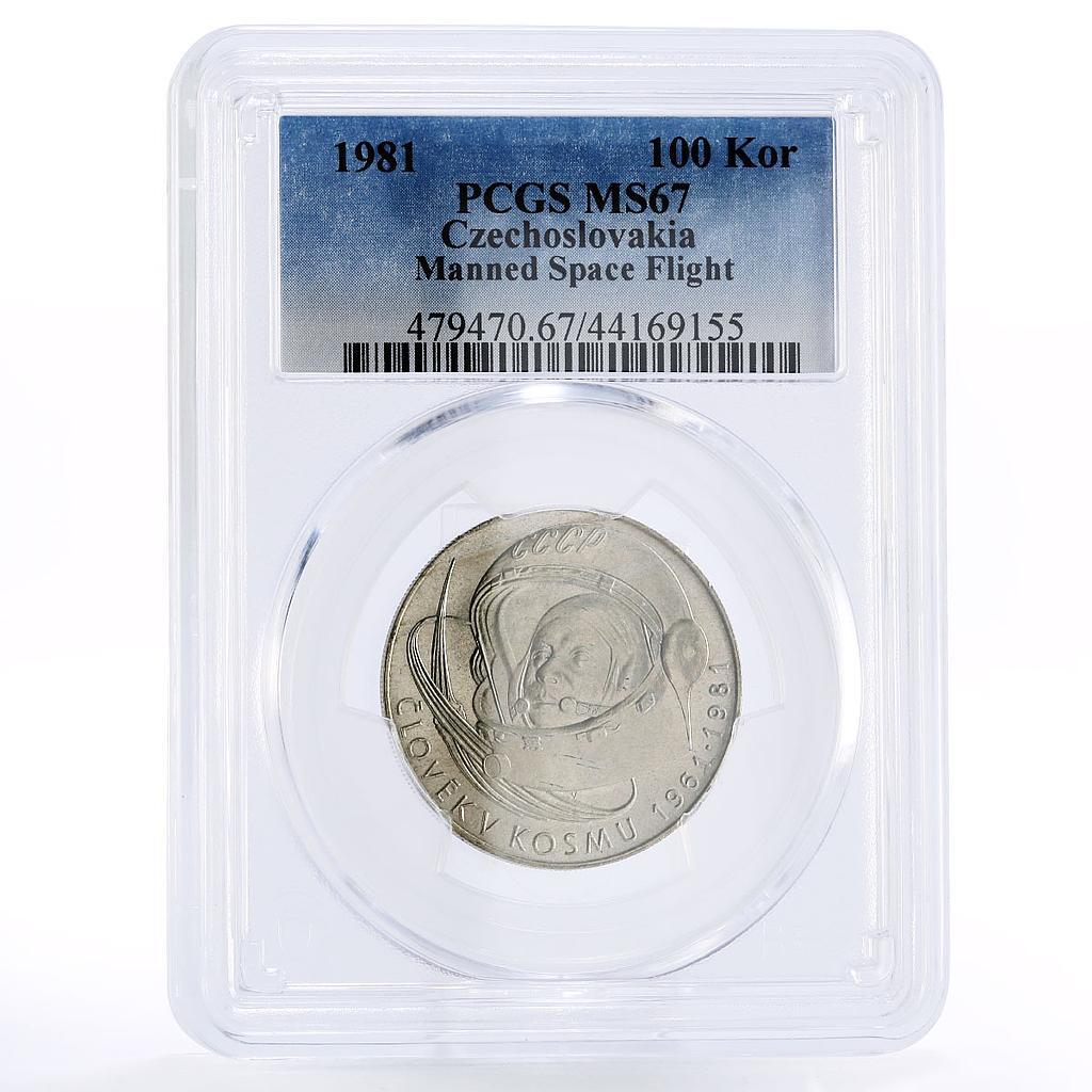 Czechoslovakia 100 korun 20 Years of Gagarin in Space MS67 PCGS silver ...
