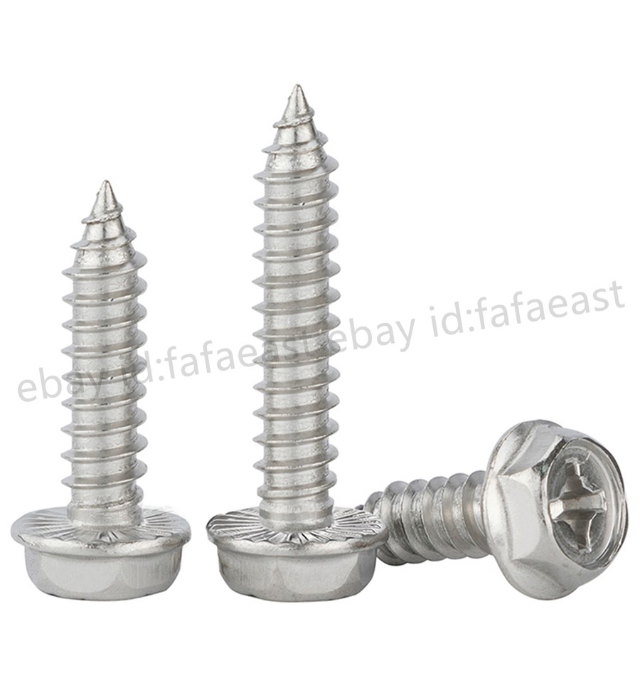 304 Stainless Steel Cross Recess Hex Flange Head Self Tapping Screws M3 ...