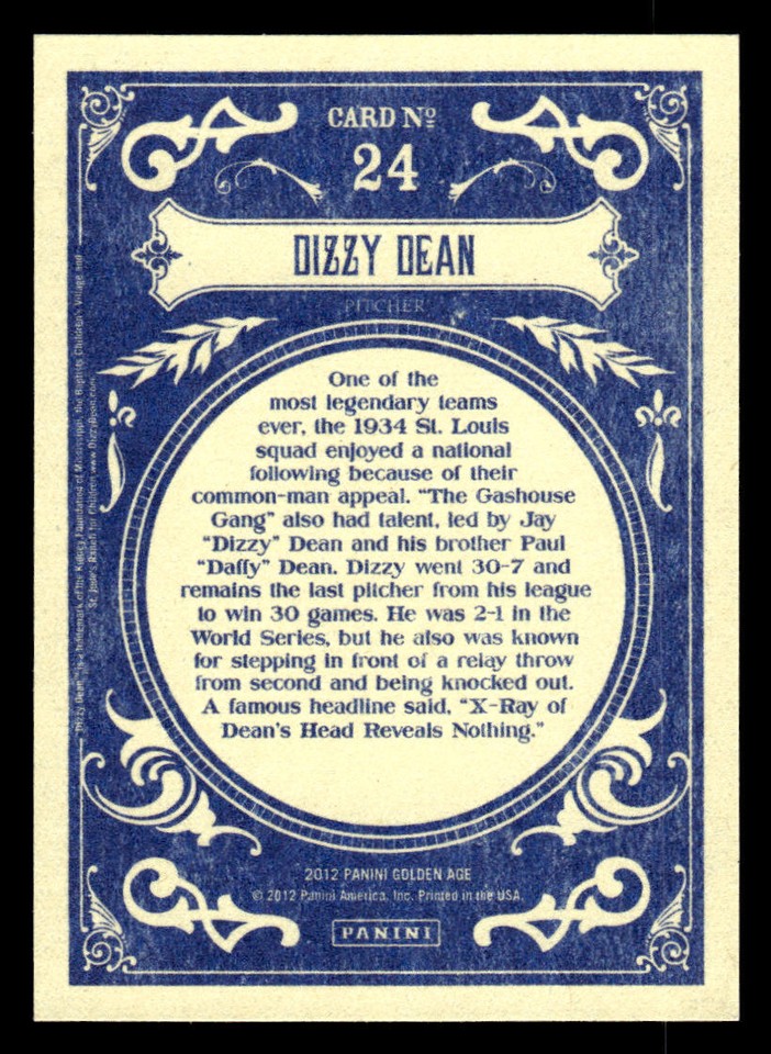 2012 Panini Golden Age #24 Dizzy Dean Card St. Louis Cardinals | eBay