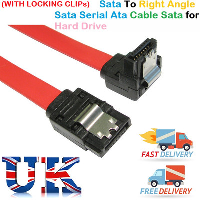 LONG Right Angle SATA SSD Disk Data Cable Serial ATA 3GB Lead Locking ...