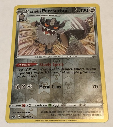 Galarian Perrserker 128/202 Pokemon Card Sword & Shield Reverse Holo ...
