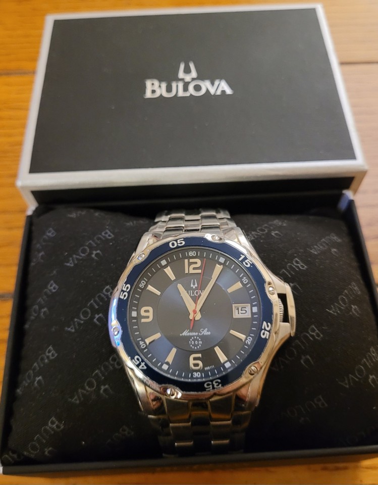 Bulova Men's 98B111 Marine Star Stainless Steel Bracelet Blue Dial ...