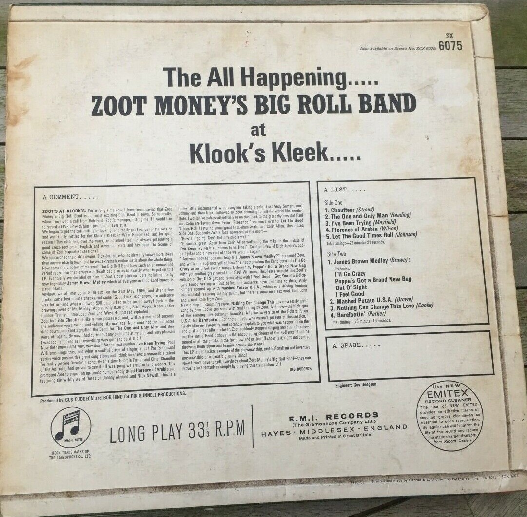 Zoot Money's Big Roll Band, Zoot! vinyl LP, Columbia, mono 1966 | eBay