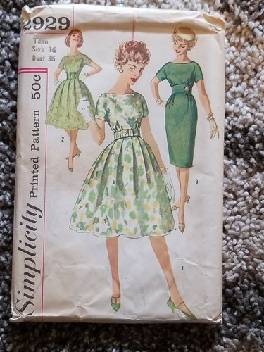 Simplicity 2929 Dress Jr Misses Teen Sz 16 Dress Belt Short Sleeve ...