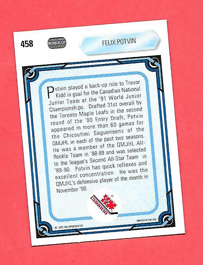 Felix Potvin 1990/1991 Upper Deck rookie card #458 , English version ...
