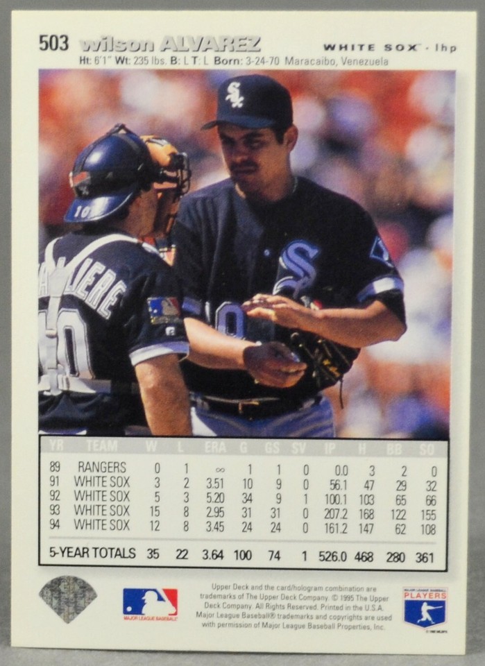 1995 Collector's Choice Wilson Alvarez #503 MLB Baseball White Sox ...