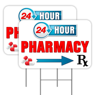 24 Hour Pharmacy Arrow 2 Pack Double-Sided Yard Signs (Made In Texas ...