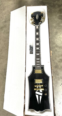 Black Body Electric Guitar Head-body Inversion 6 String 2H Pickups Gold ...